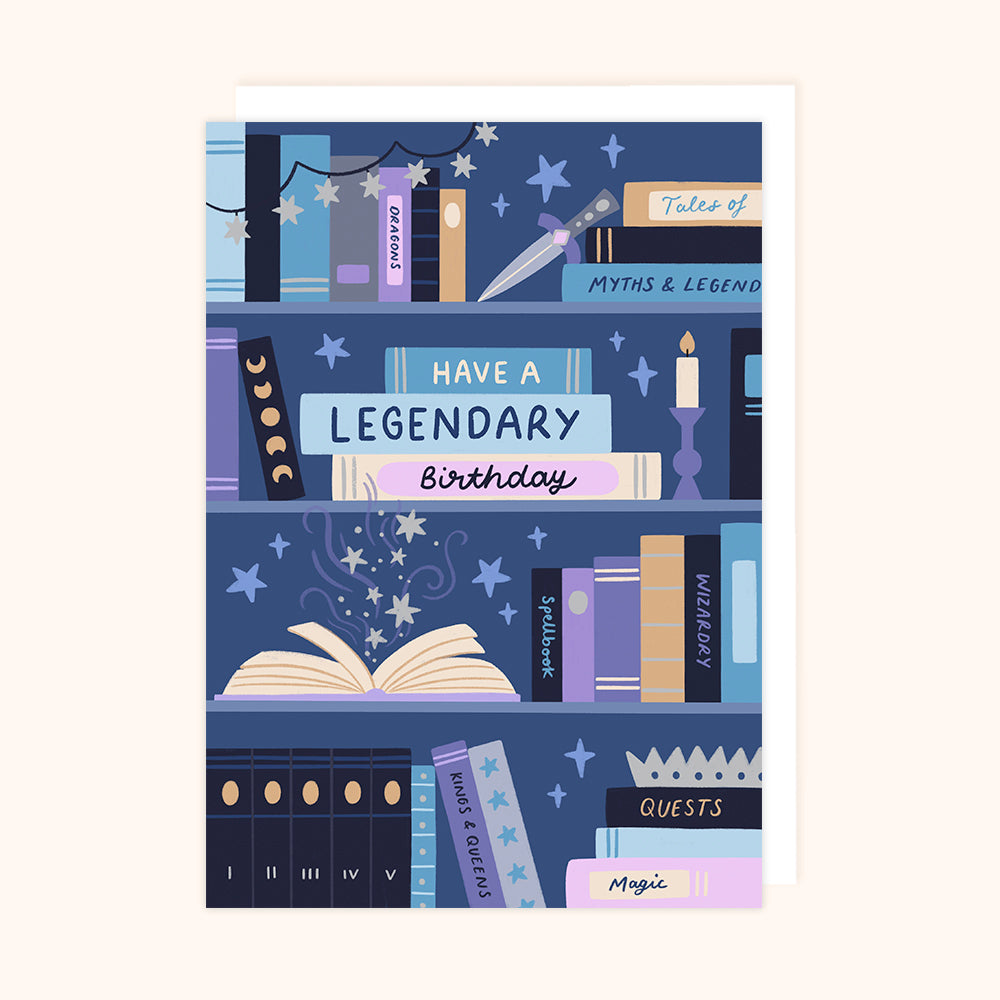 Legendary Book Birthday Card – Magical Bookcase Greetings Card ...